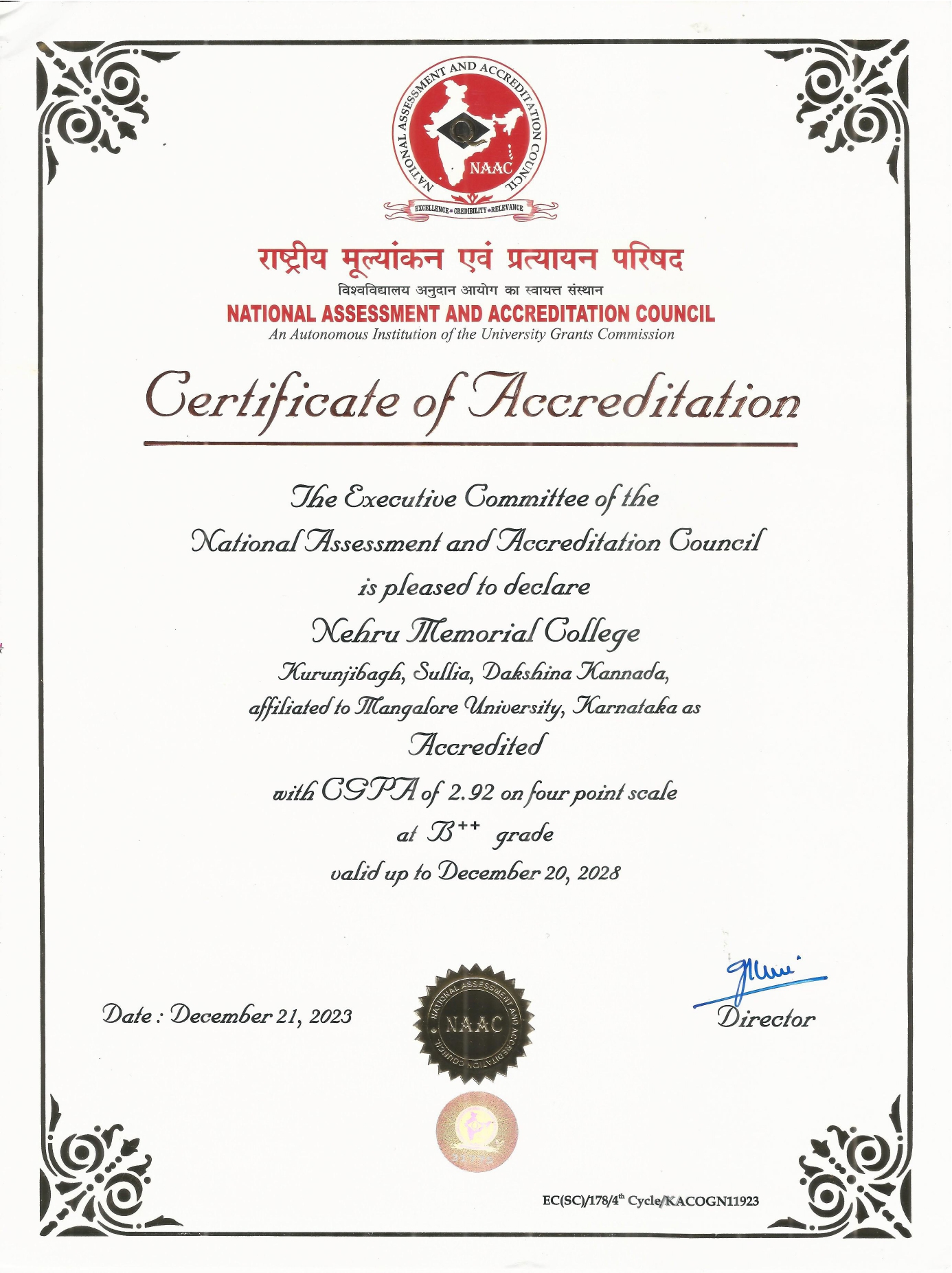 NAAC Certificates – KVG NMC